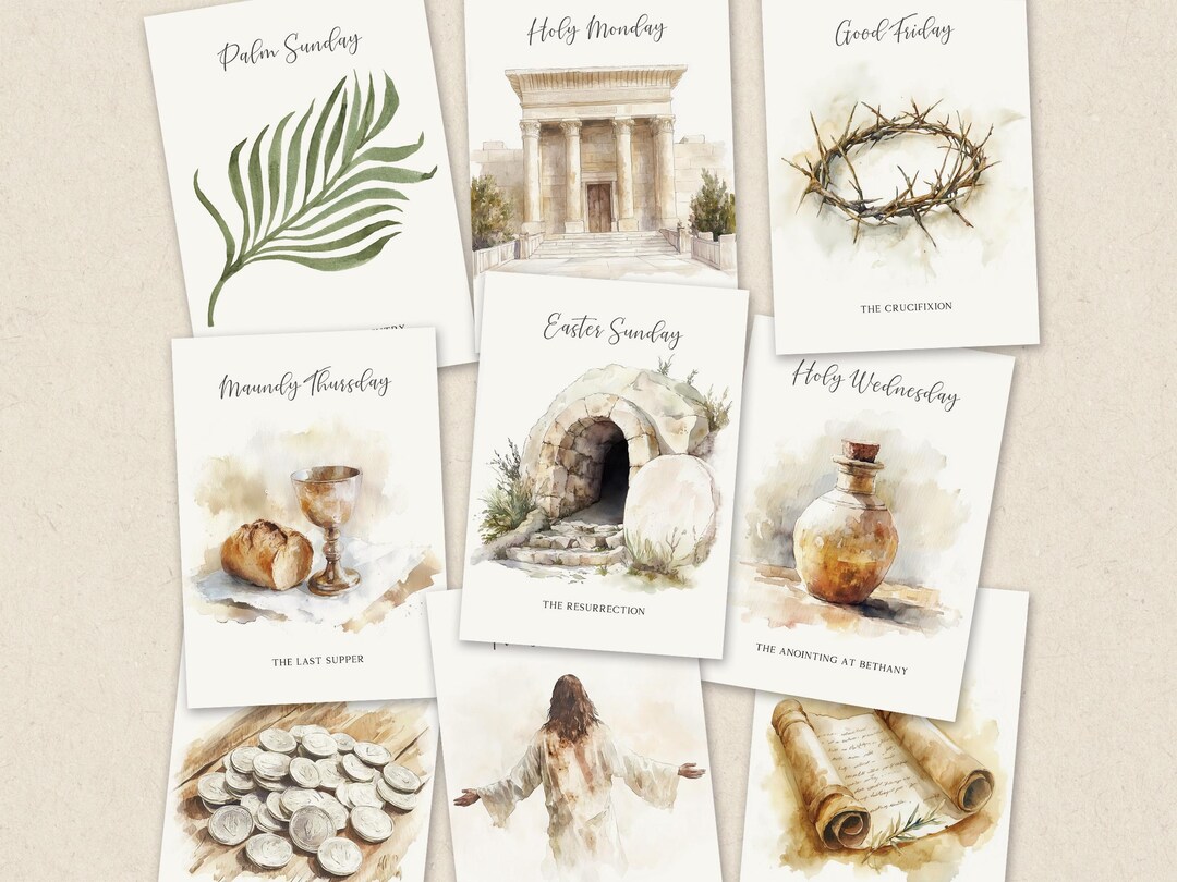 Christian Holy Week Easter Story Cards, Religious Easter Advent ...