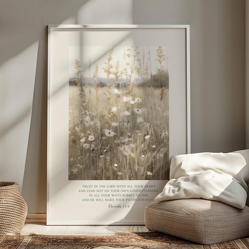 Neutral Wildflower Field Bible Verse Wall Art Poster/canvas Gallery Set ...
