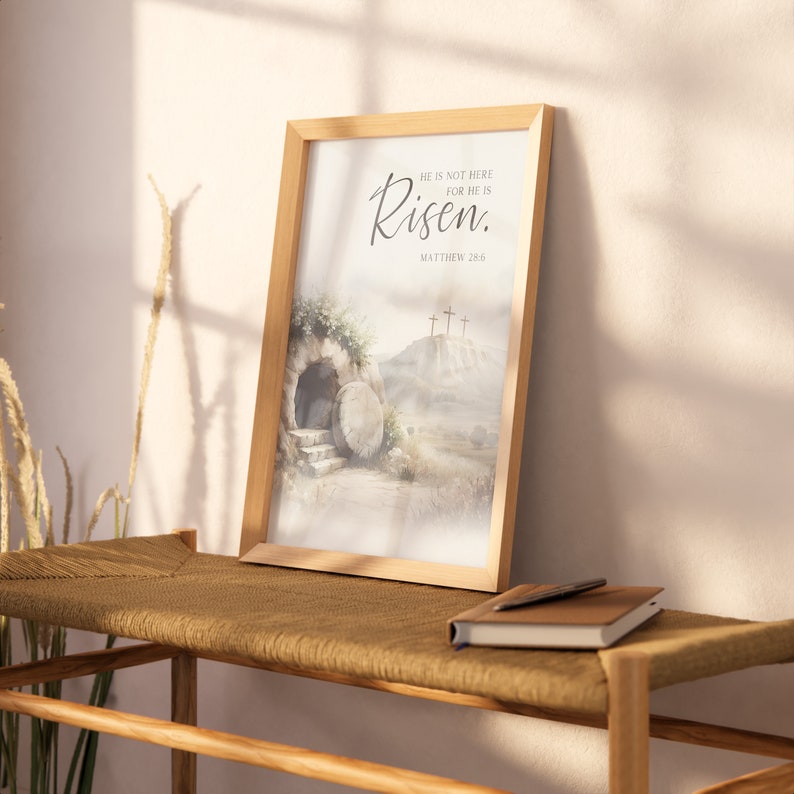 Jesus Empty Tomb Bible Verse Wall Art Poster Print, Matthew 28:6 He is Risen, Christian ...