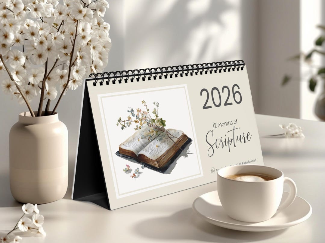 2026 Christian Desk Calendar: Watercolor Painting Artwork With Bible ...