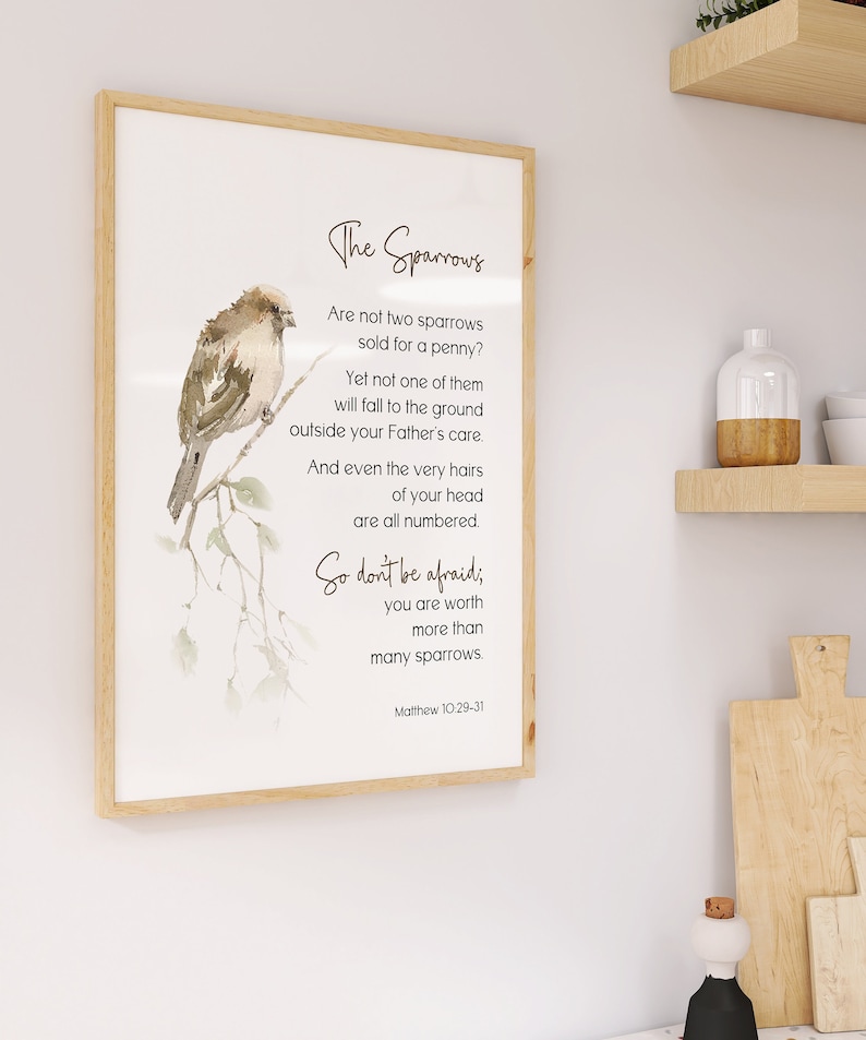 The Sparrow Bible Verse Poster, Modern Christian Watercolor Wall Art ...