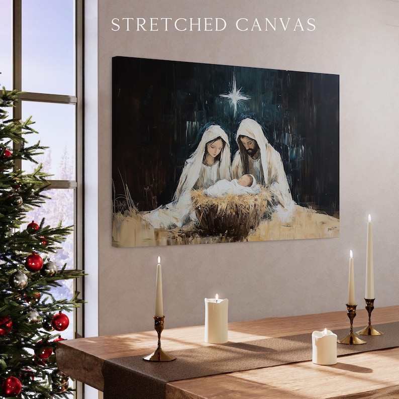 Christmas Nativity Scene Wall Art Poster/canvas, Christian Oil Painting ...