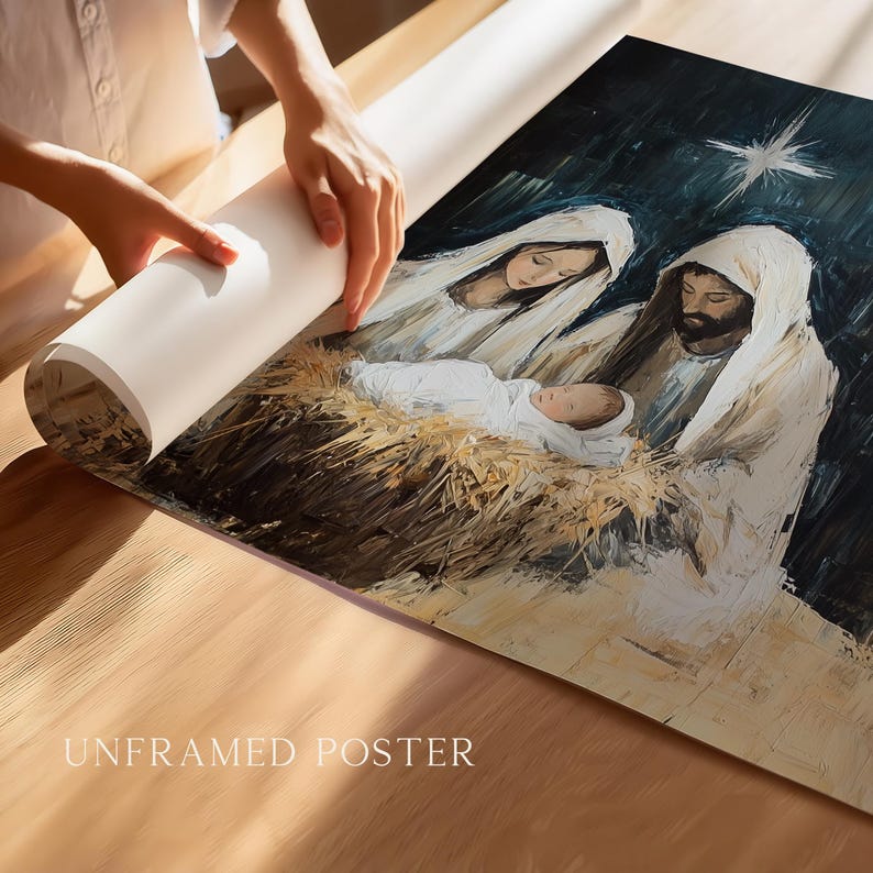 Christmas Nativity Scene Wall Art Poster/canvas, Christian Oil Painting ...