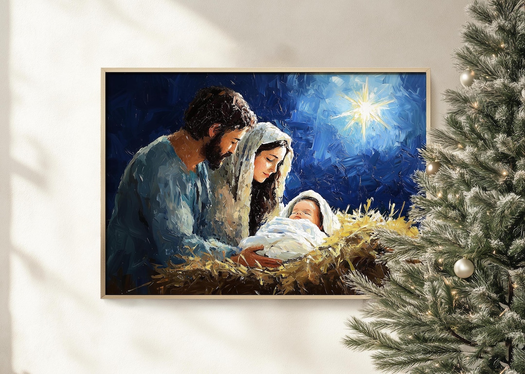 Christmas Nativity Scene Wall Art Poster/canvas, Christian Oil Painting ...