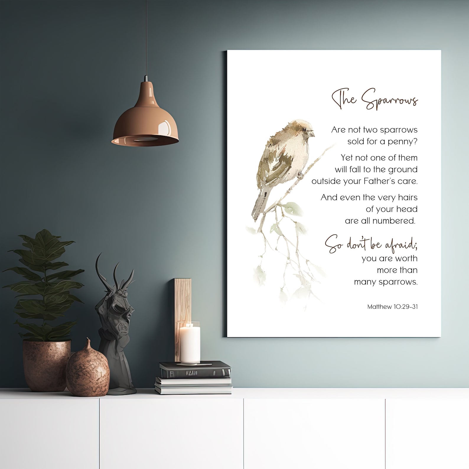 The Sparrow Bible Verse Poster, Modern Christian Watercolor Wall Art ...