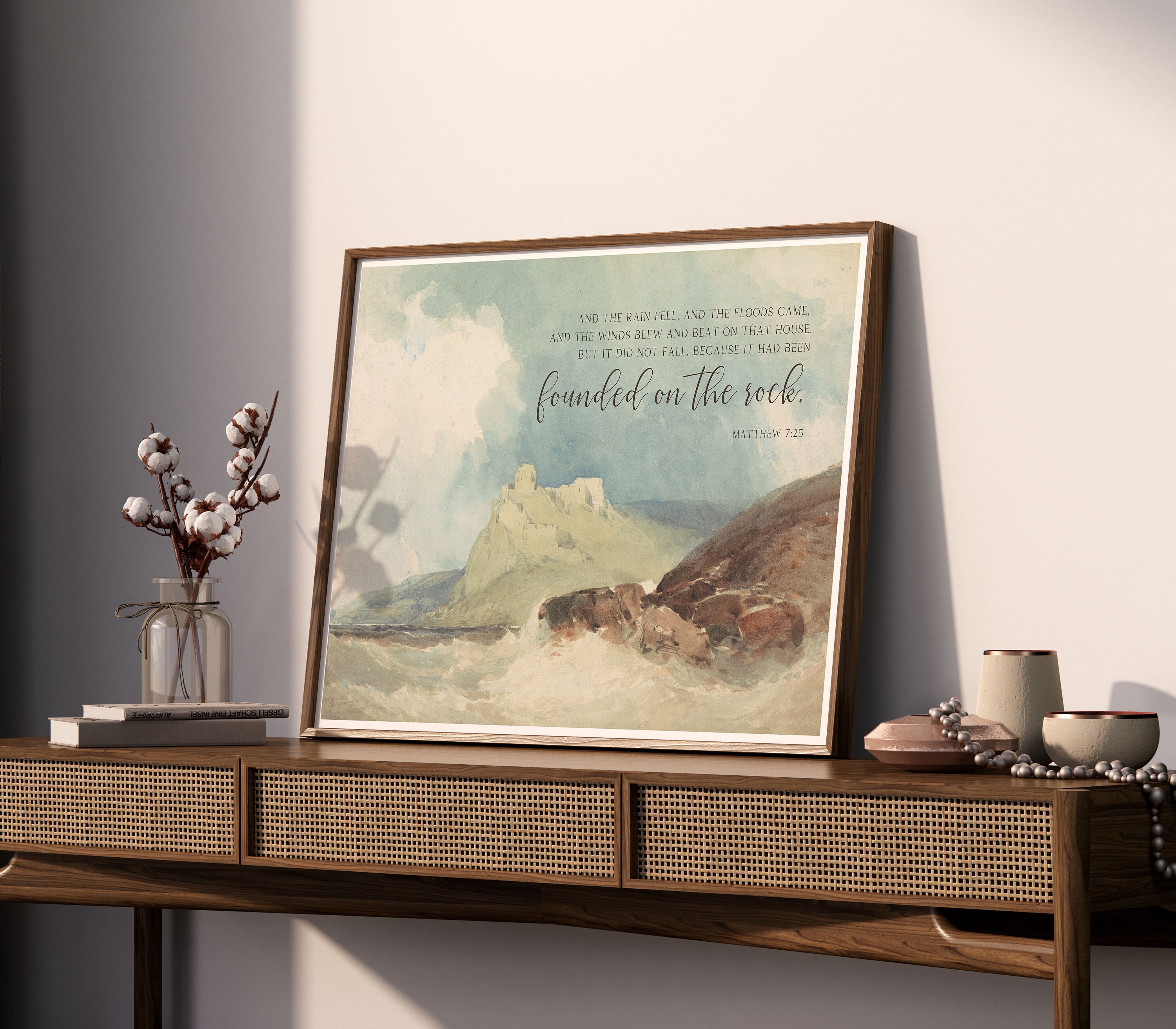 Matthew 7:25 House Built on the Rock Bible Verse Wall Art Poster ...