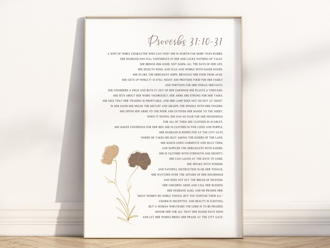 Proverbs 31 10-31 Virtuous Woman Bible Verse Wall Art Poster/canvas ...