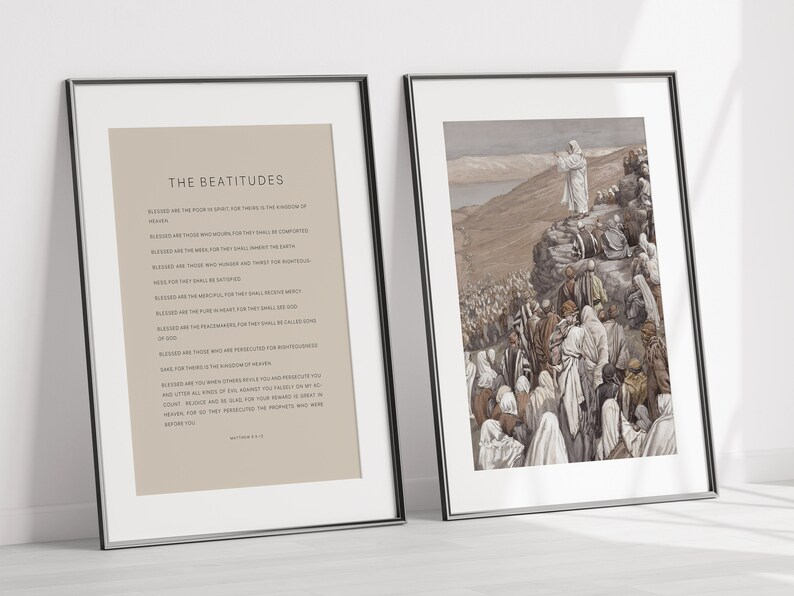 The Beatitudes Bible Verse Wall Art Unframed Poster Set of 2, Sermon on ...
