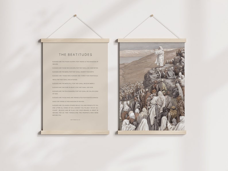 The Beatitudes Bible Verse Wall Art Unframed Poster Set of 2, Sermon on ...