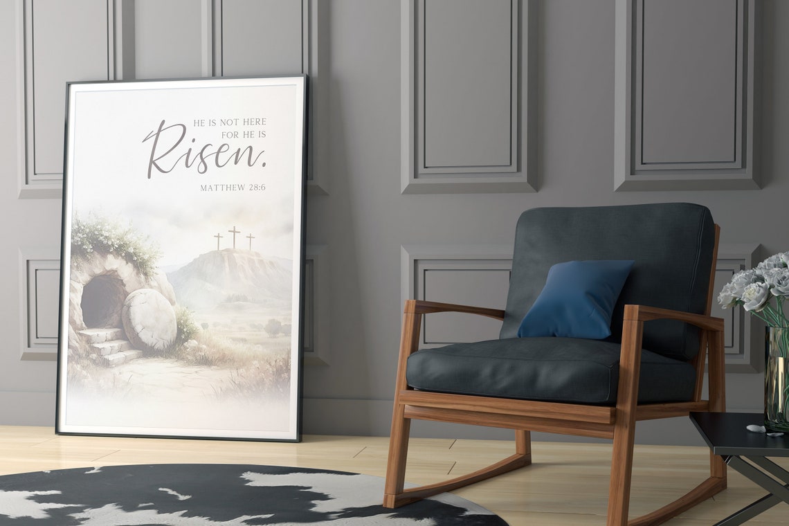 Jesus Empty Tomb Bible Verse Wall Art Poster Print, Matthew 28:6 He is ...