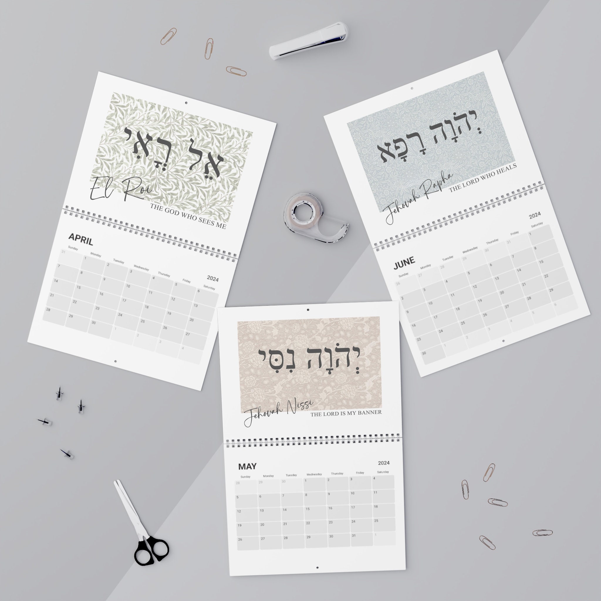 12 Hebrew Names of God and Meanings 2024 Monthly Calendar - Etsy