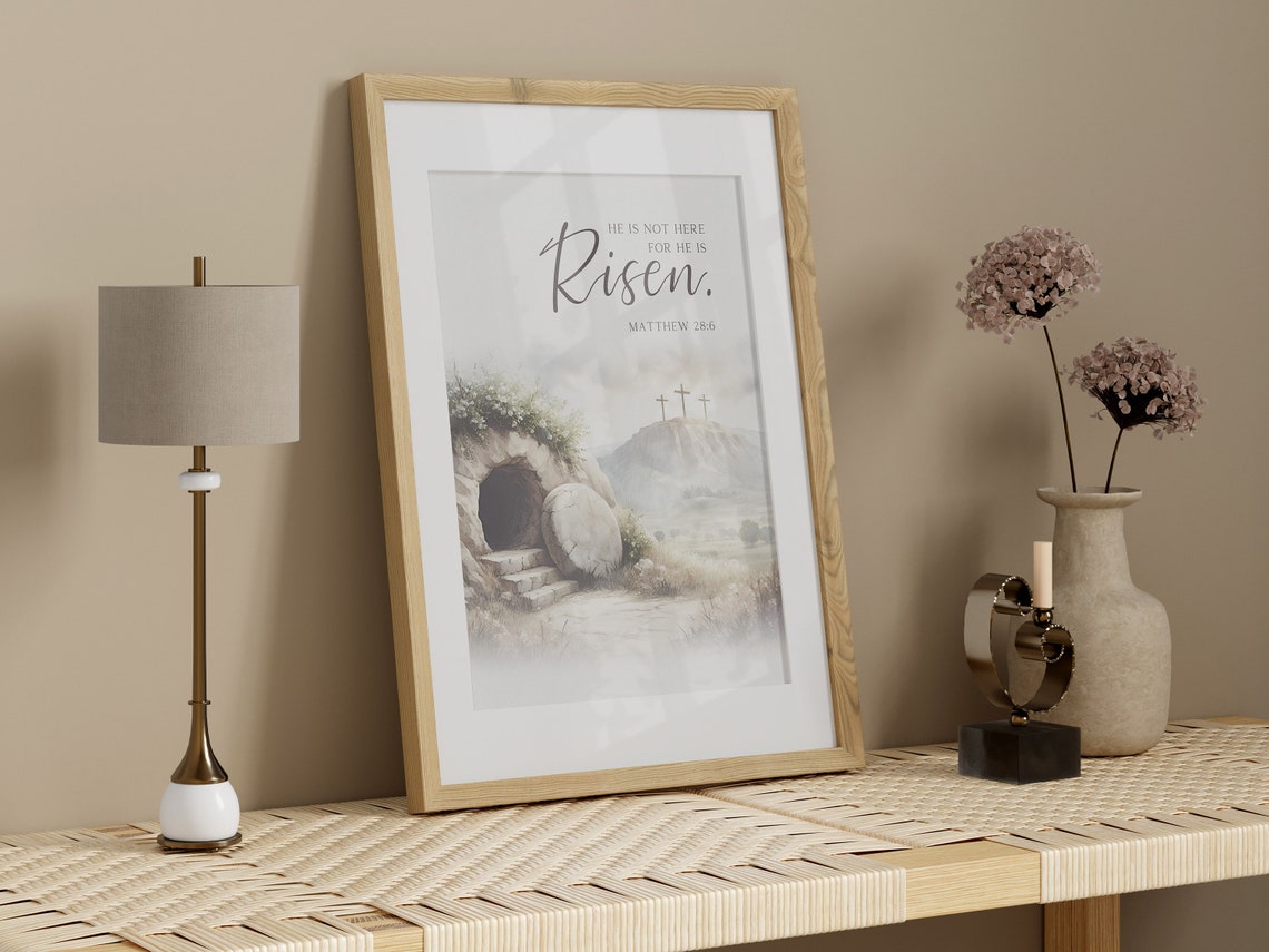 Jesus Empty Tomb Bible Verse Wall Art Poster Print, Matthew 28:6 He is ...