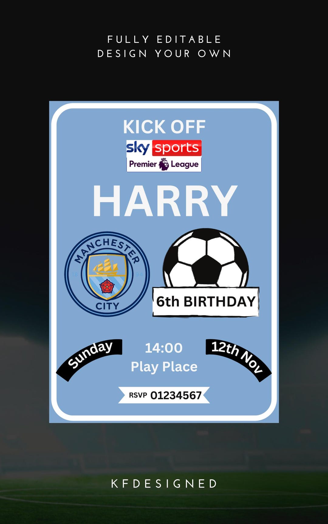 Manchester City Football Birthday Party Invitation. - Etsy