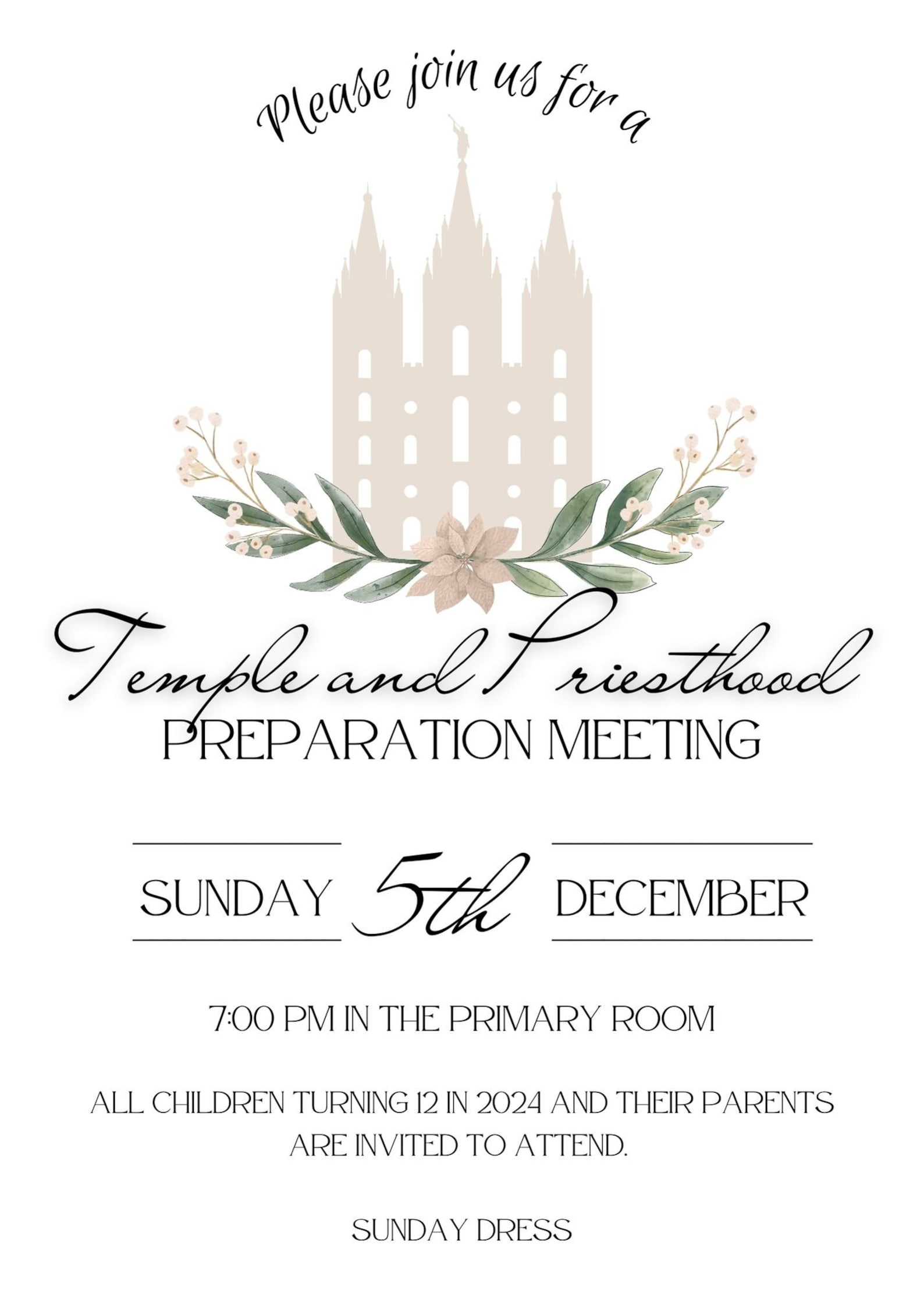 Temple and Priesthood Preparation Invitation | LDS Primary Temple ...