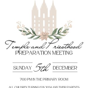 Temple and Priesthood Preparation Invitation | LDS Primary Temple ...