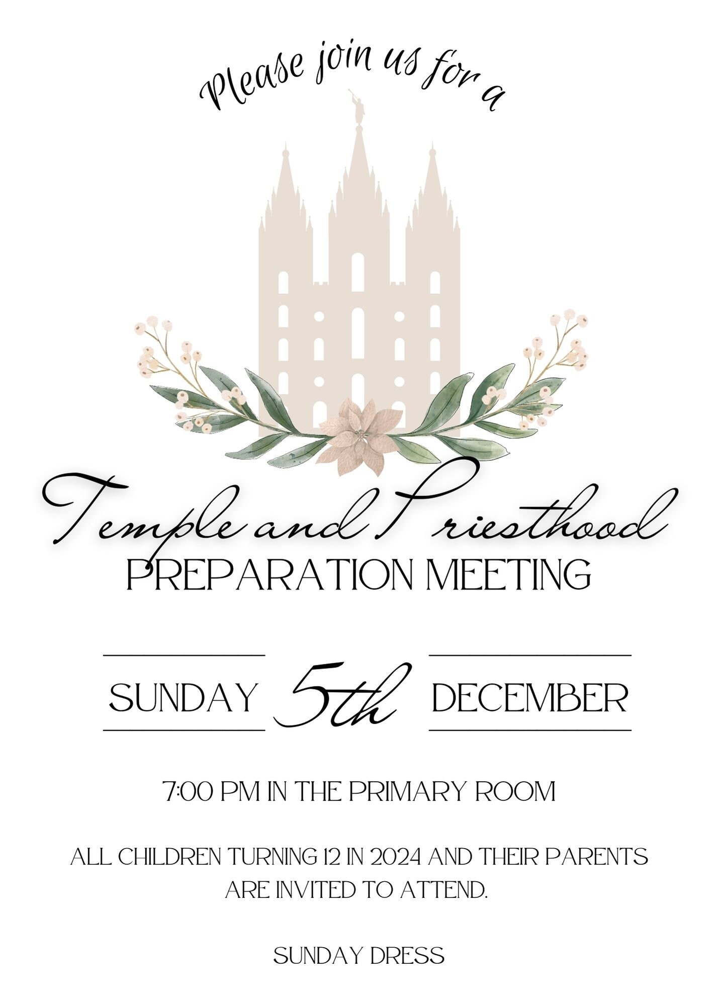 Temple and Priesthood Preparation Invitation | LDS Primary Temple ...