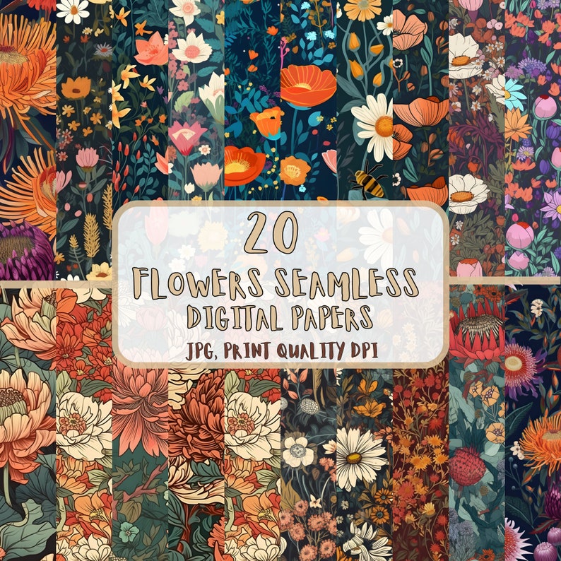 Flowers Digital Paper, Flowers Seamless Pattern, Floral Prints, Flowers ...