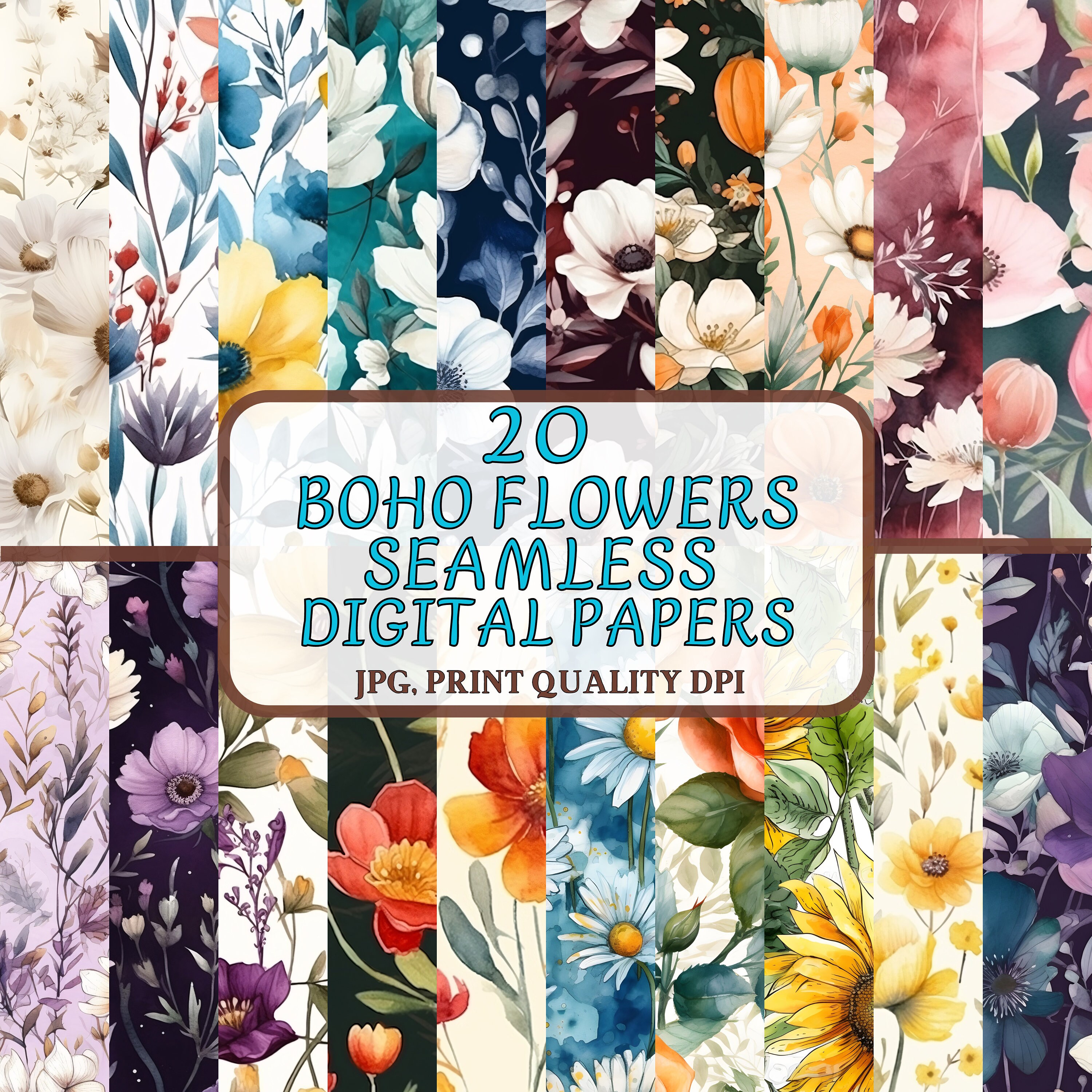 20 Flowers Digital Paper, Flowers Seamless Pattern, Floral Prints ...