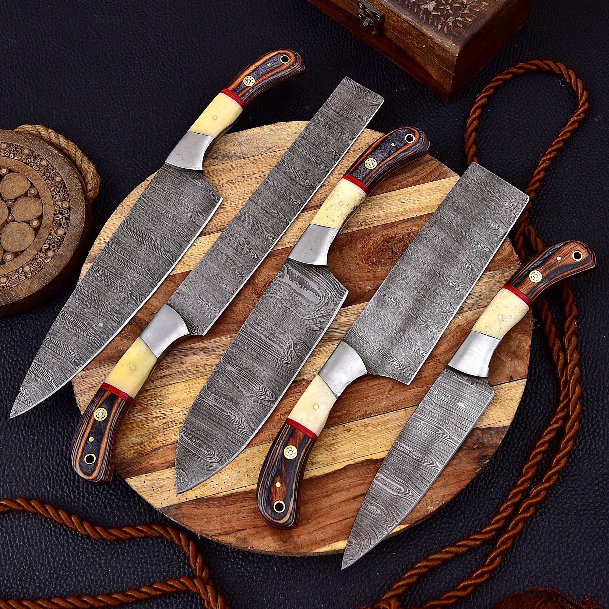 5 Knives Set Damascus Steel Chef Knives Kitchen Knife Set - Etsy