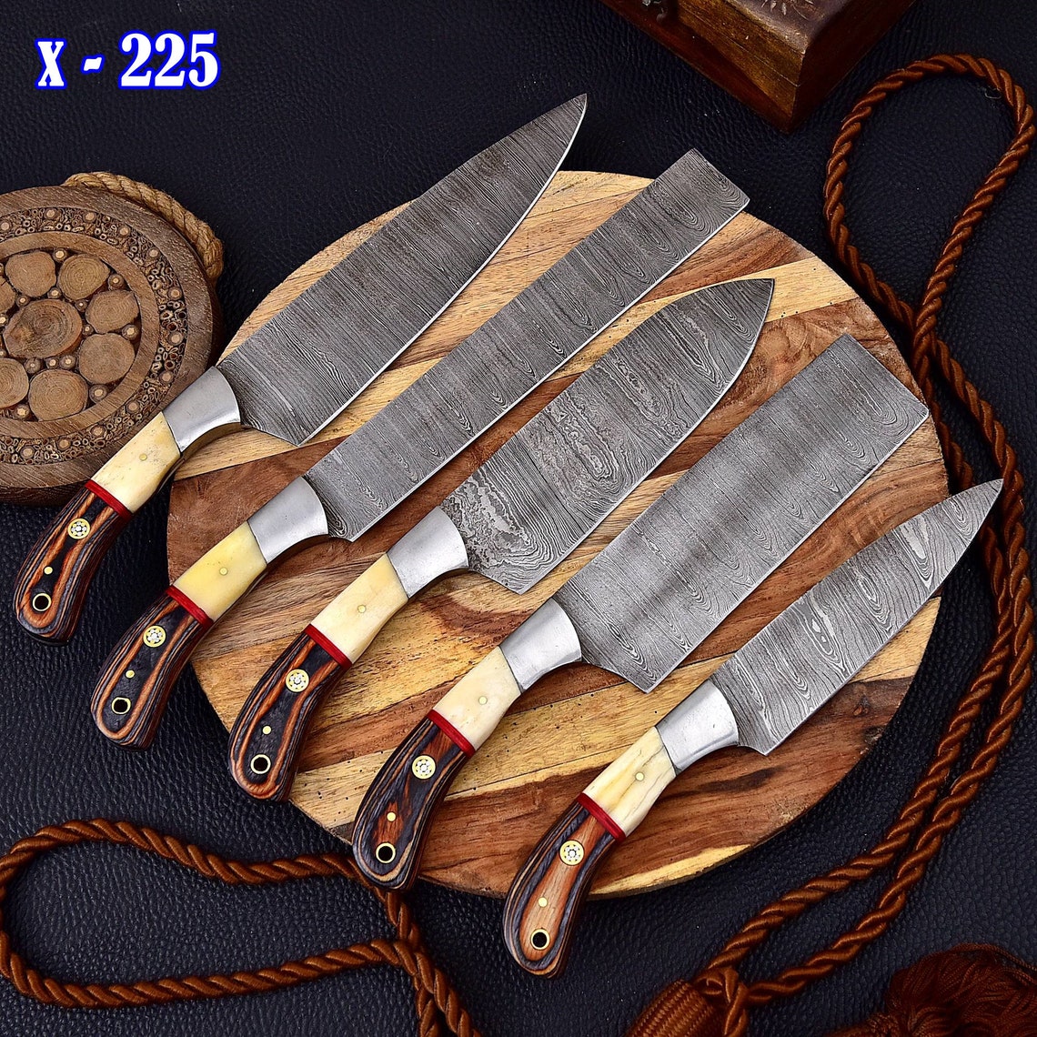 5 Knives Set Damascus Steel Chef Knives Kitchen Knife Set - Etsy