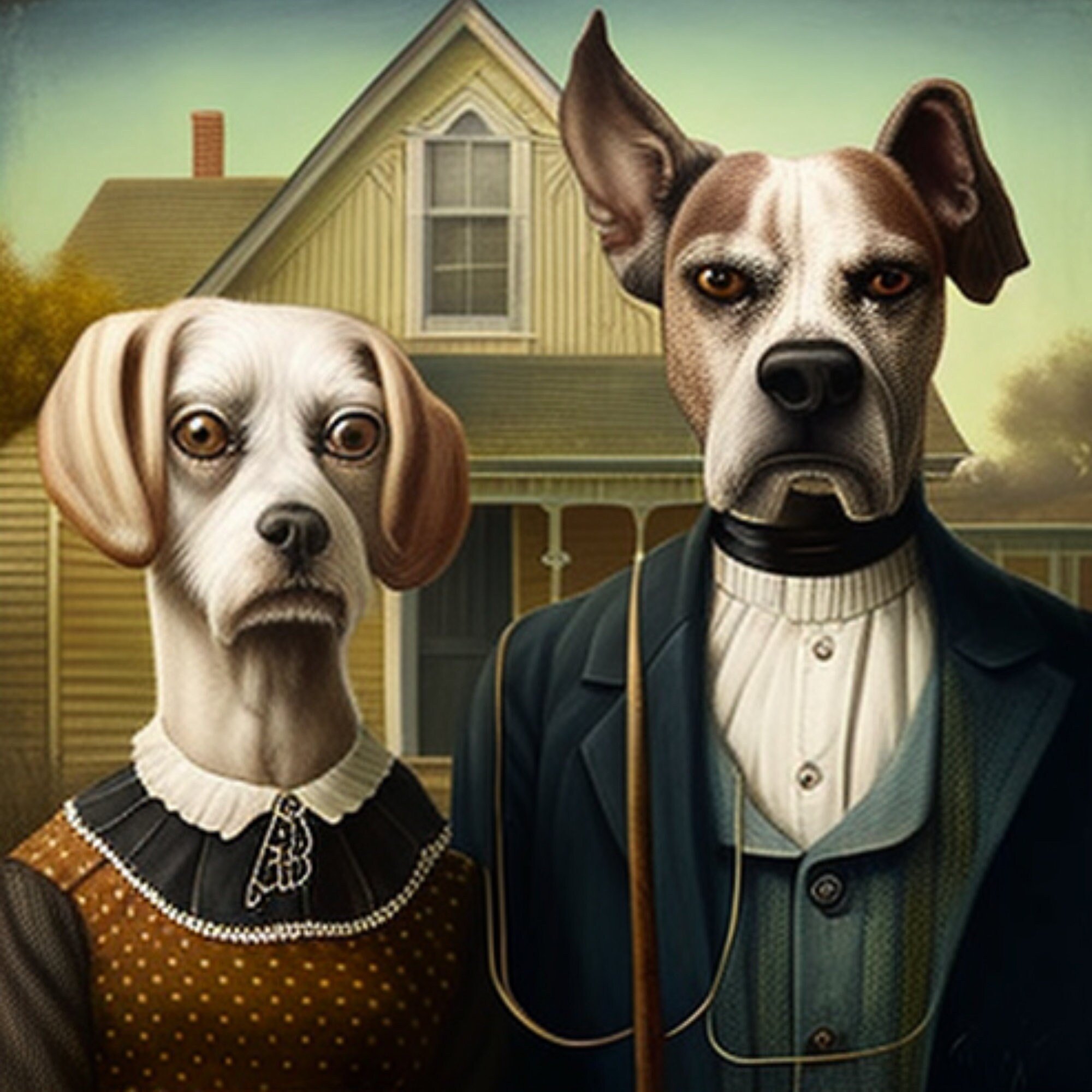 Set of 2 Printable Dog American Gothic Remake Wall Art | Modern Dog ...