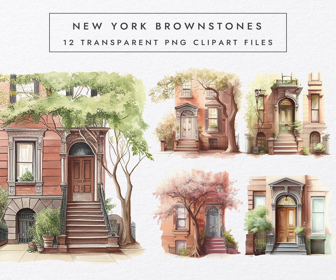 New York Clipart PNG Watercolor Brownstone Houses - Etsy Canada