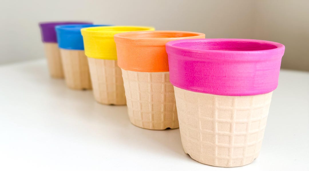 Hand-painted Ice Cream Cone Plant Pot Set | 5 Pot Set, Ceramic ...