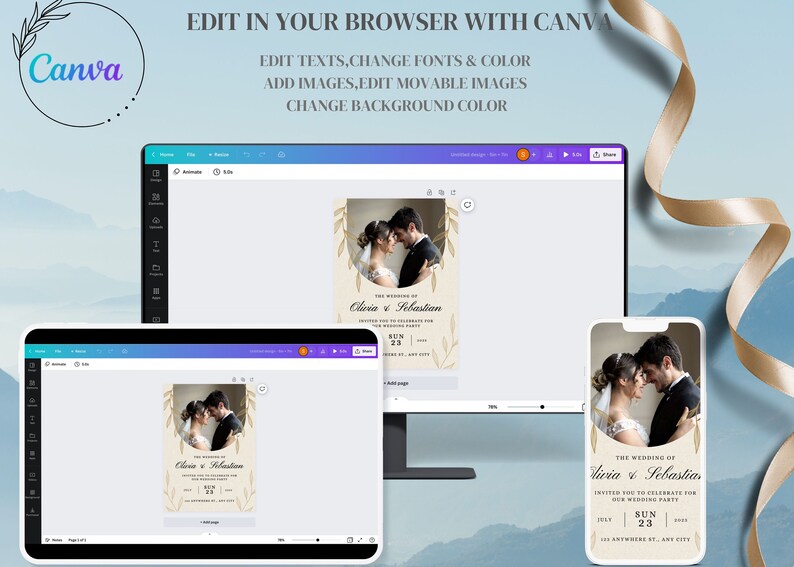 Blush Photo Virtual Wedding Invitation Template - Etsy