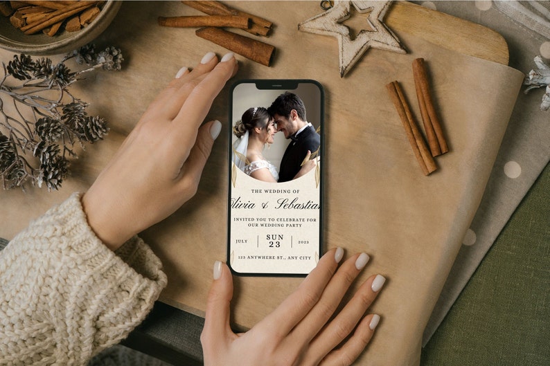 Blush Photo Virtual Wedding Invitation Template - Etsy