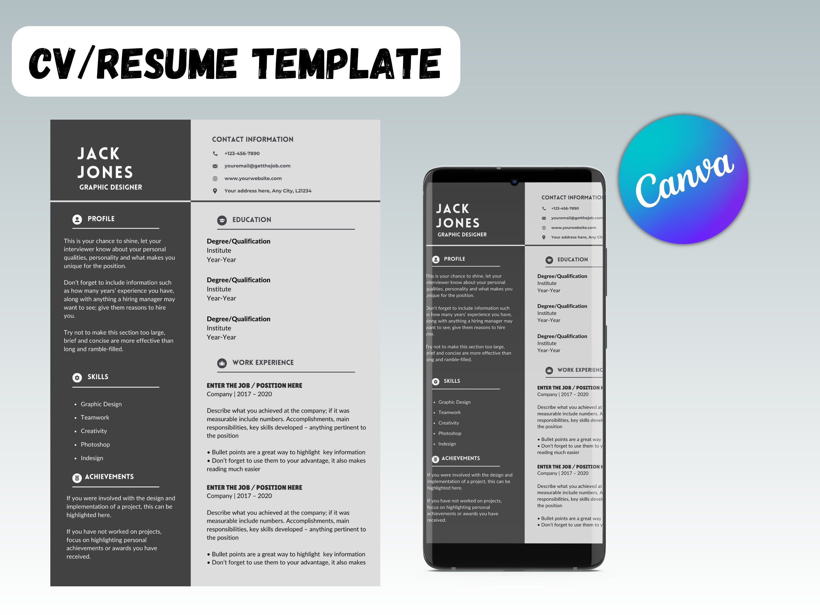 Professional Canva CV Professional Canva Resume A4 Canva Resume US ...