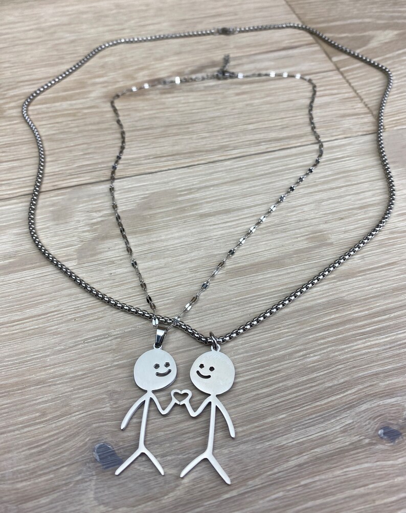 Matching Stick Figure Necklace, Couples Necklace Set, Matching Silver ...