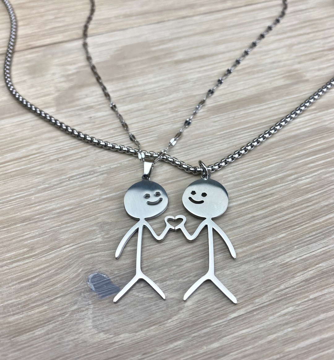 Matching Stick Figure Necklace, Couples Necklace Set, Matching Silver ...
