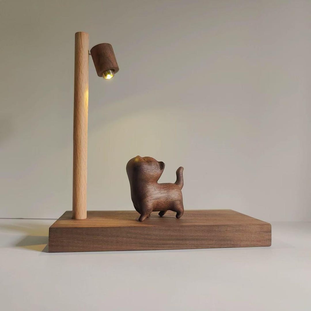 Handcrafted Wood Cat Night Light: Walnut & Beech Sculpture - Etsy
