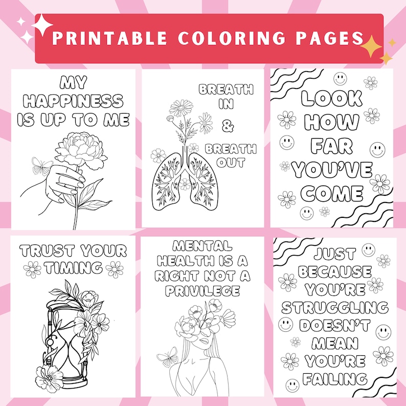 Printable Mental Health Coloring Pages, Digital Download Coloring Pages ...
