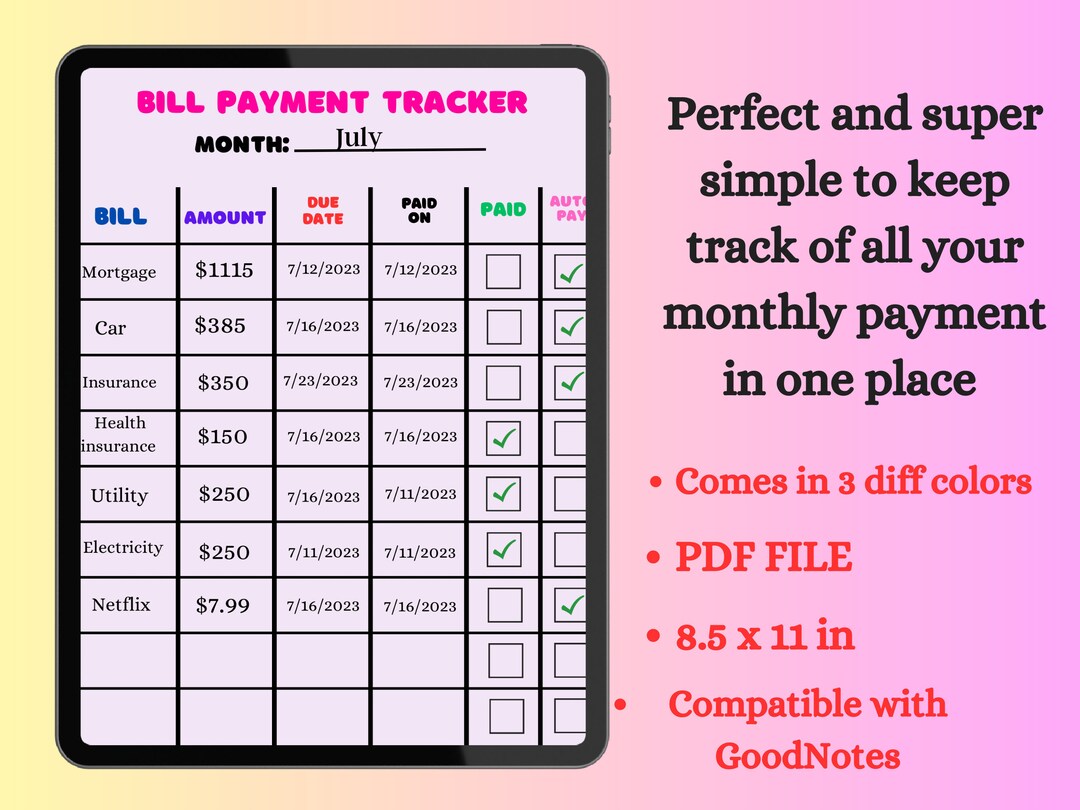 Digital Bill Tracker, Bill Payment Tracker, Monthly Budget Tracker ...