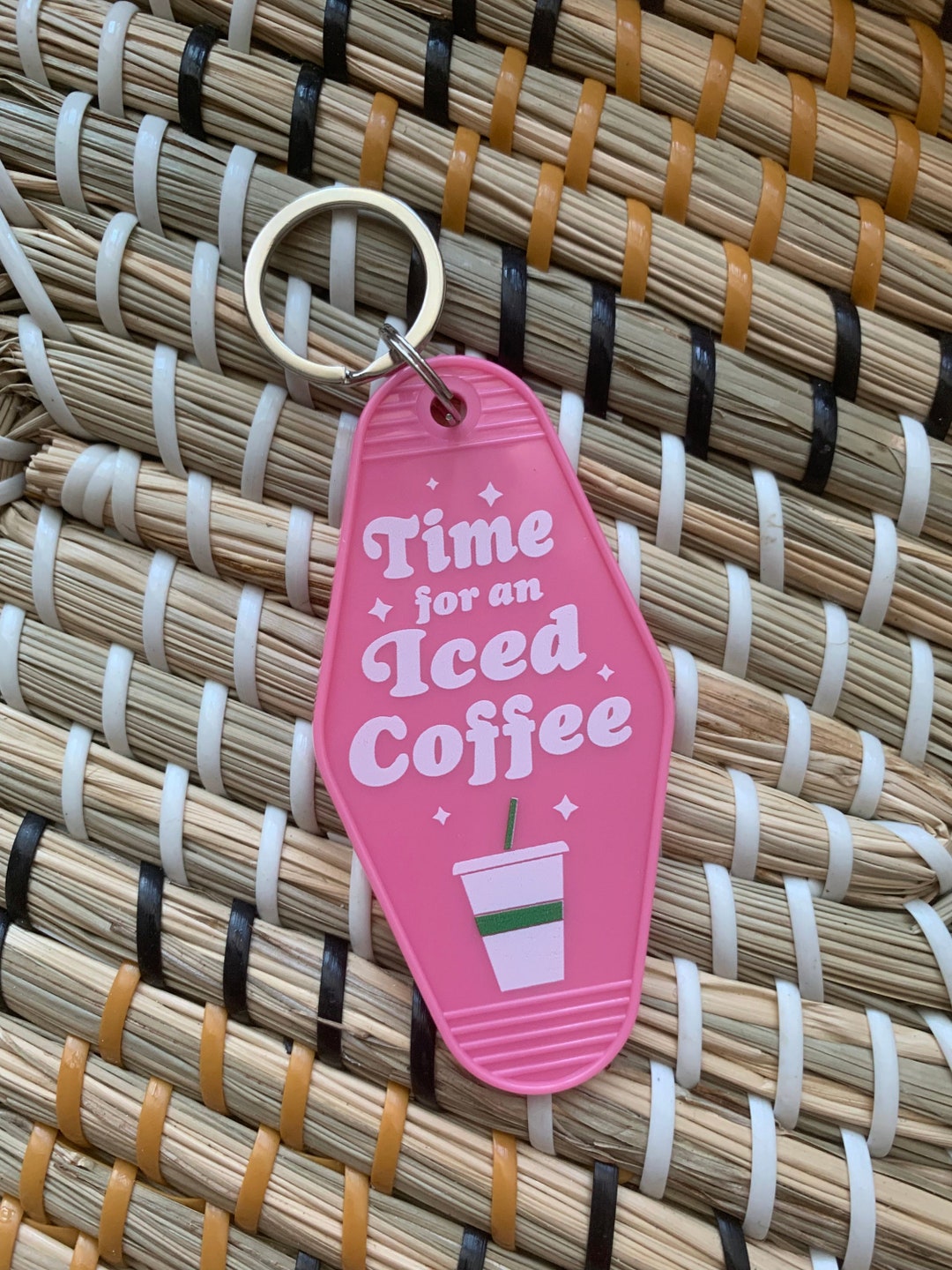 Time for Iced Coffee Keychain, Aesthetic Motel Keychain, Pink Quote ...
