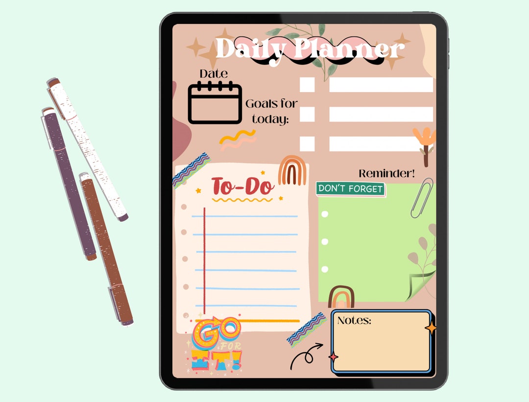 Boho Digital Daily Planner, Aesthetic Digital Planner, Retro Daily ...
