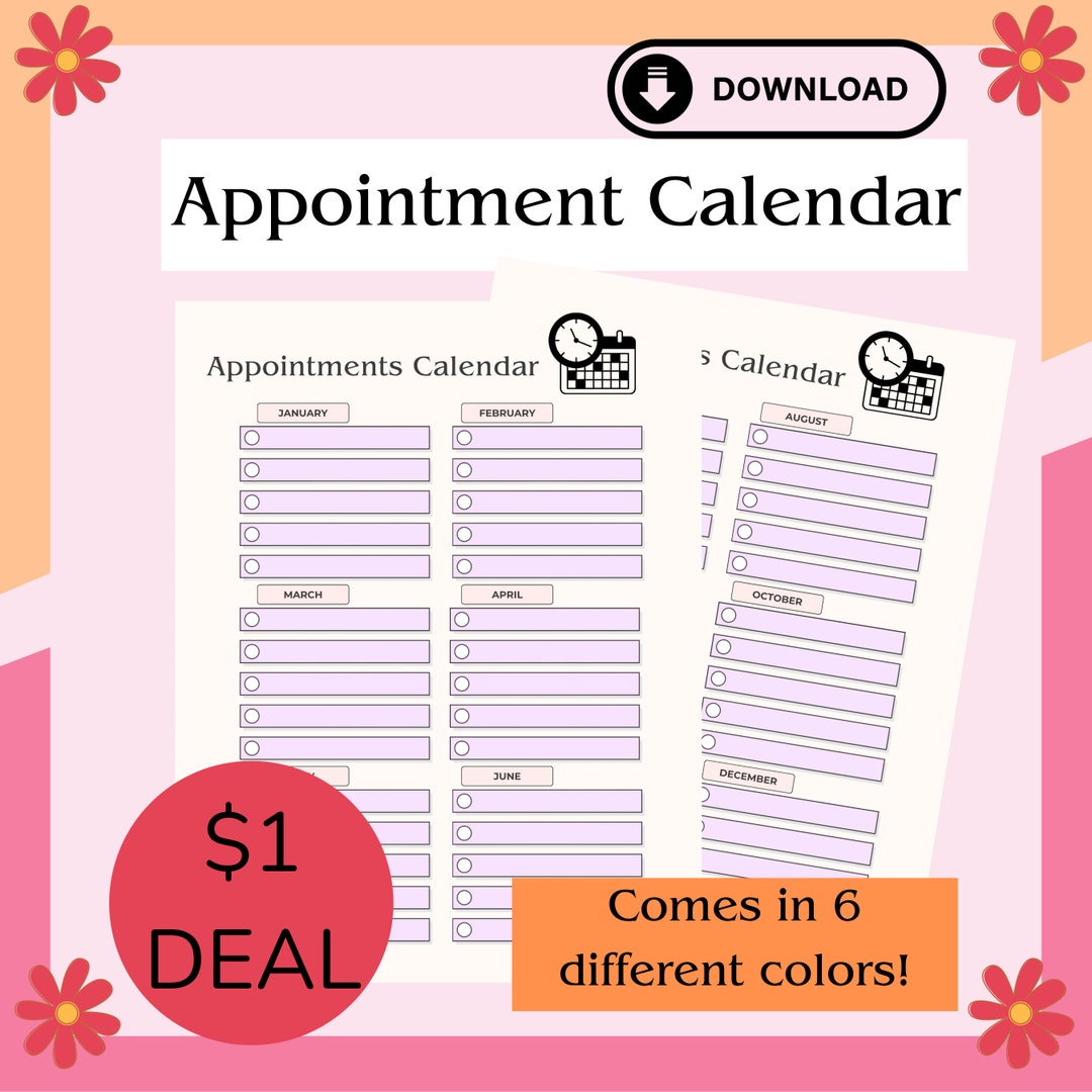 Appointment Calendar, Printable Appointment Tracker, Digital ...