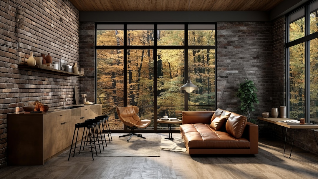 English Cottage Style Fall Virtual Background, Living Room Backdrop ...