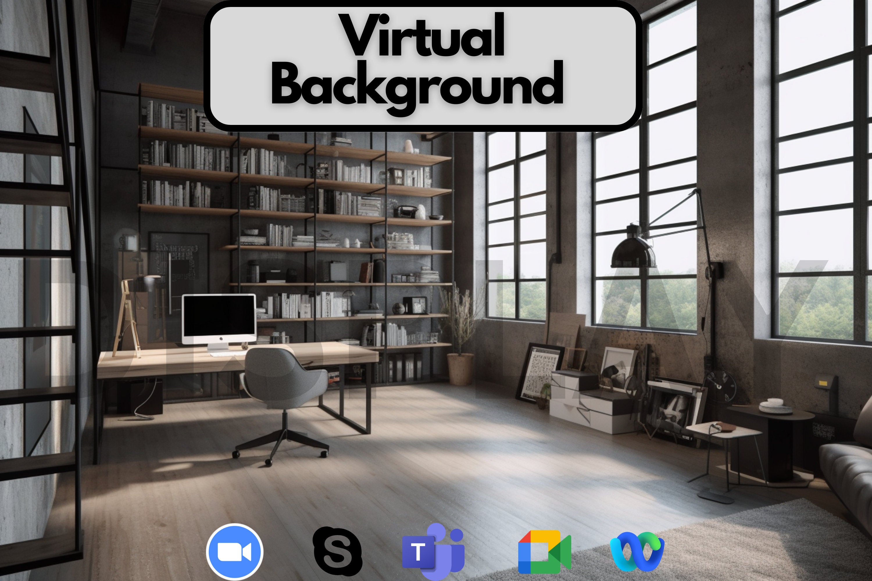 Loft Industrial Virtual Background, Office Backdrop, Zoom, Facebook ...