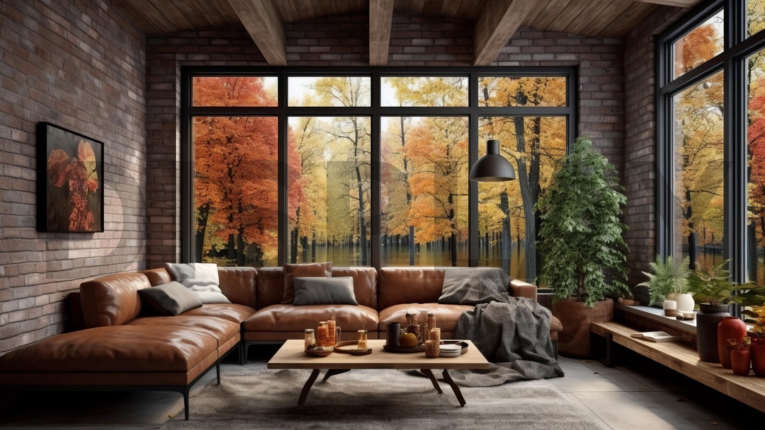 English Cottage Style Fall Virtual Background, Living Room Backdrop ...