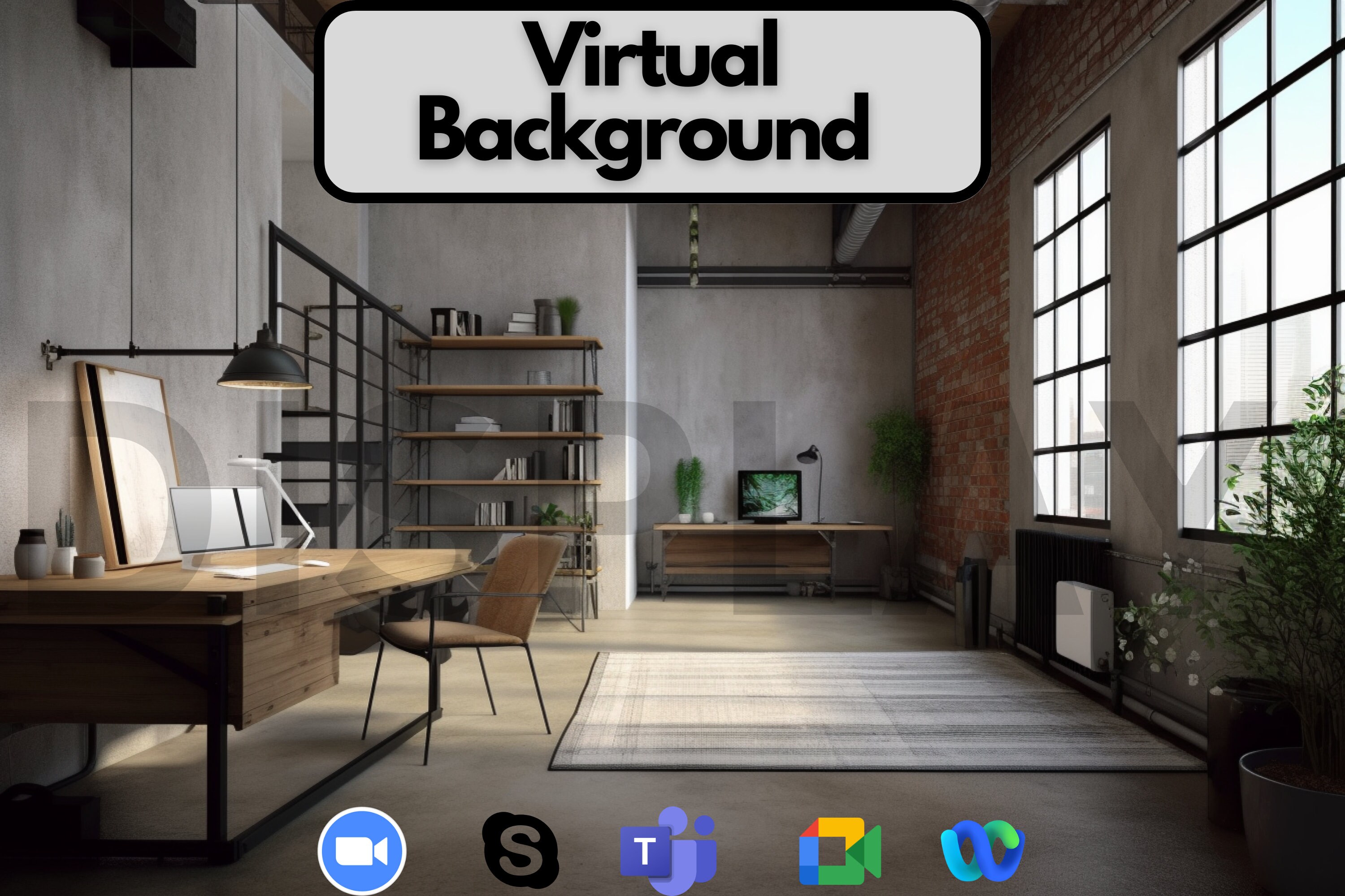 Loft Industrial Virtual Background, Office Backdrop, Zoom, Facebook ...