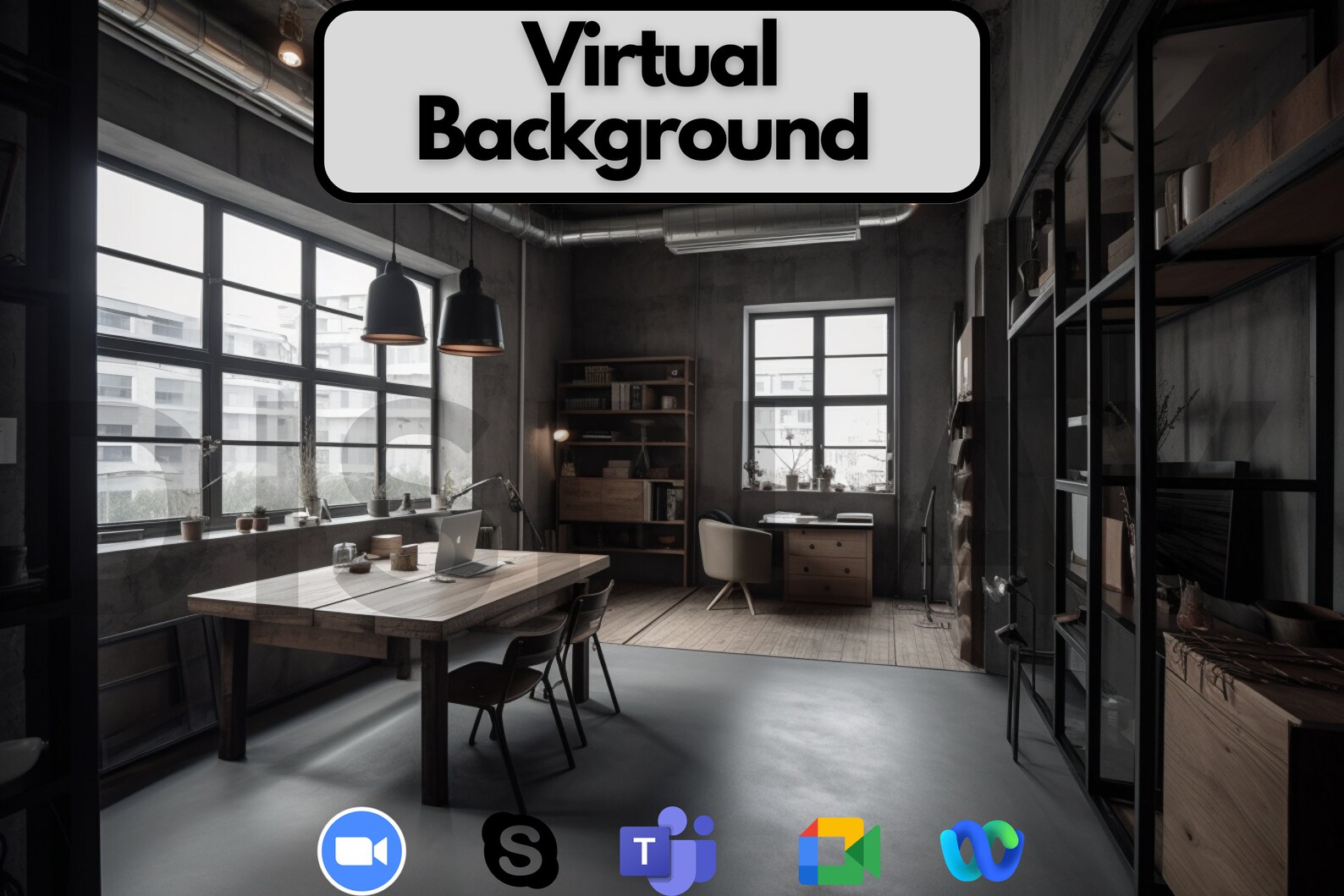 Loft Industrial Virtual Background, Office Backdrop, Zoom, Facebook ...