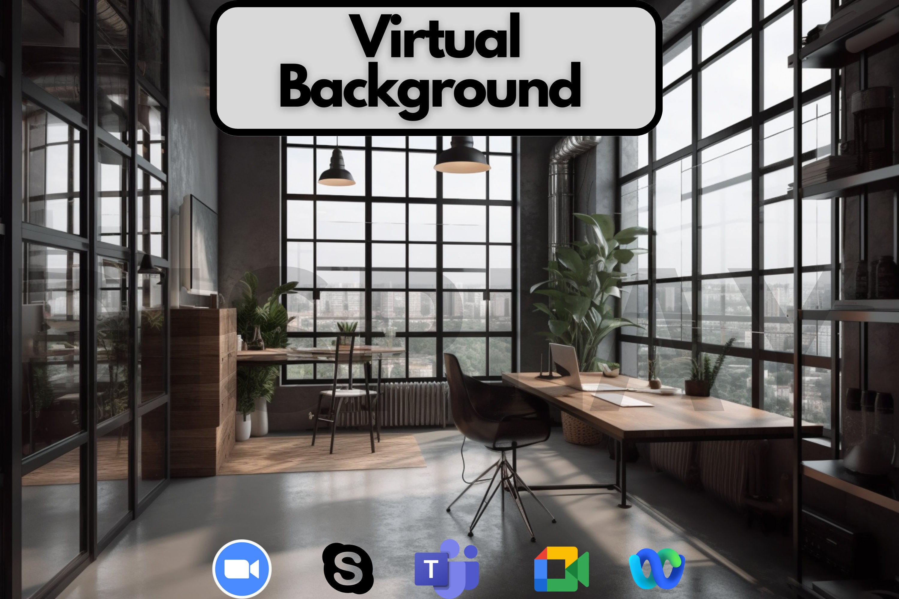 Loft Industrial Virtual Background, Office Backdrop, Zoom, Facebook ...