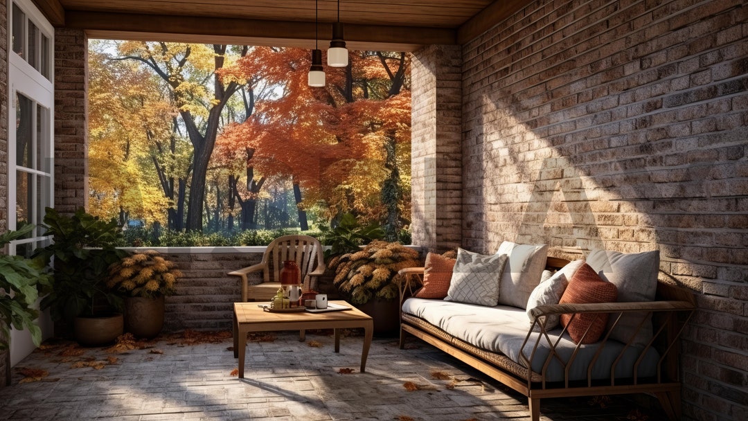 English Cottage Style Fall Virtual Background, Patio Backdrop ...