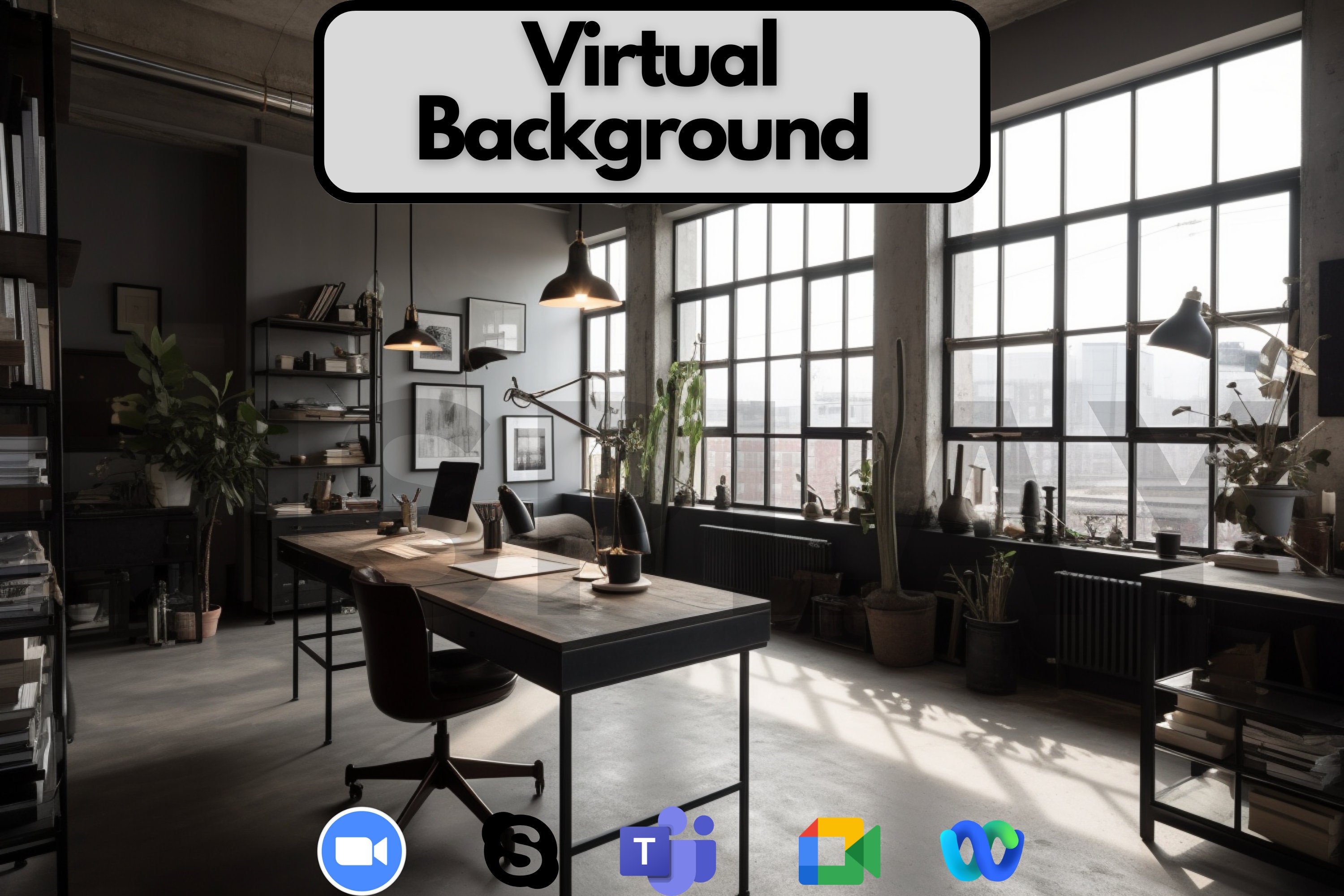 Loft Industrial Virtual Background, Office Backdrop, Zoom, Facebook ...