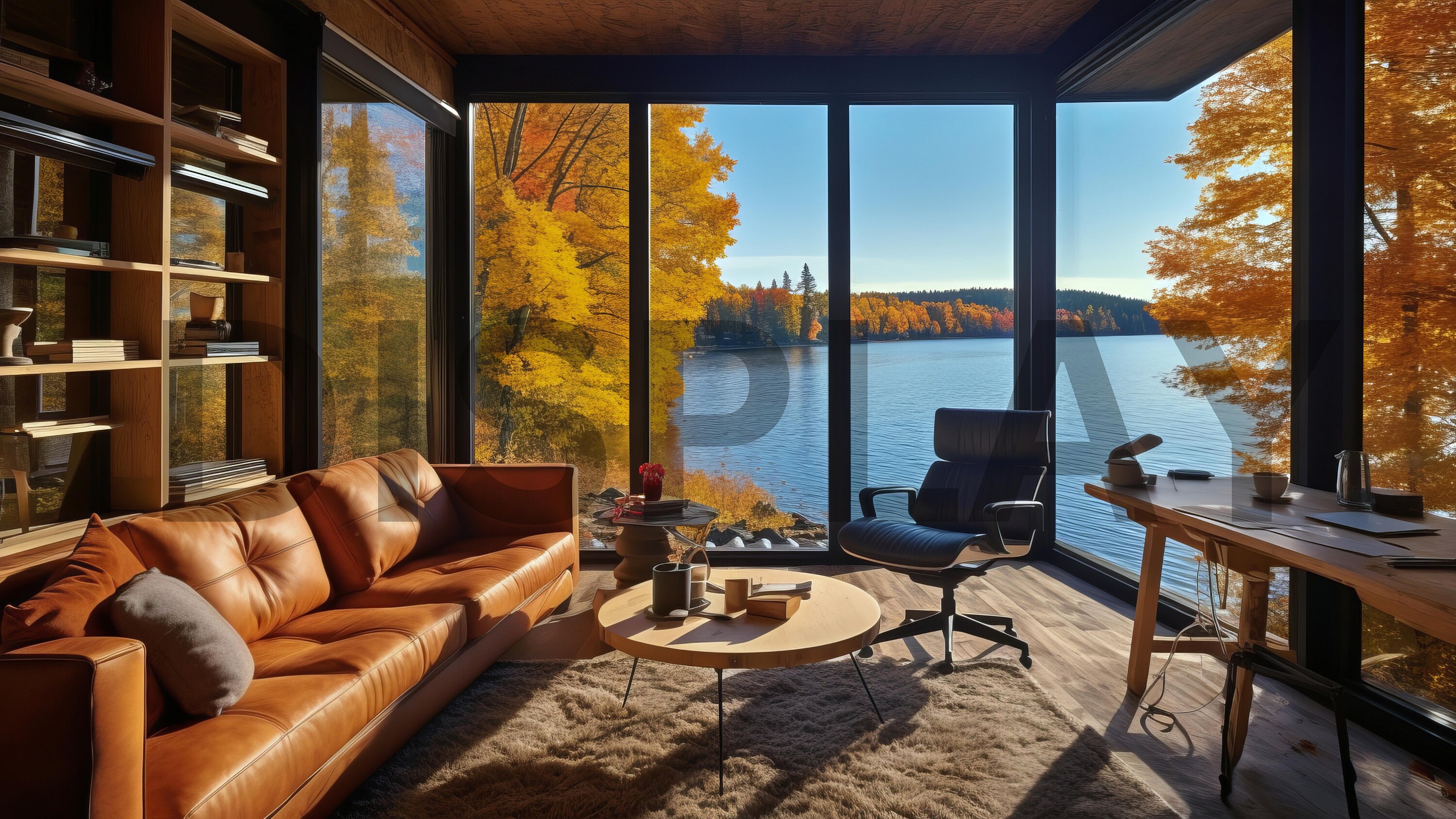 Autumn Rustic Modern Cabin Virtual Background, Lake Color Backdrop ...
