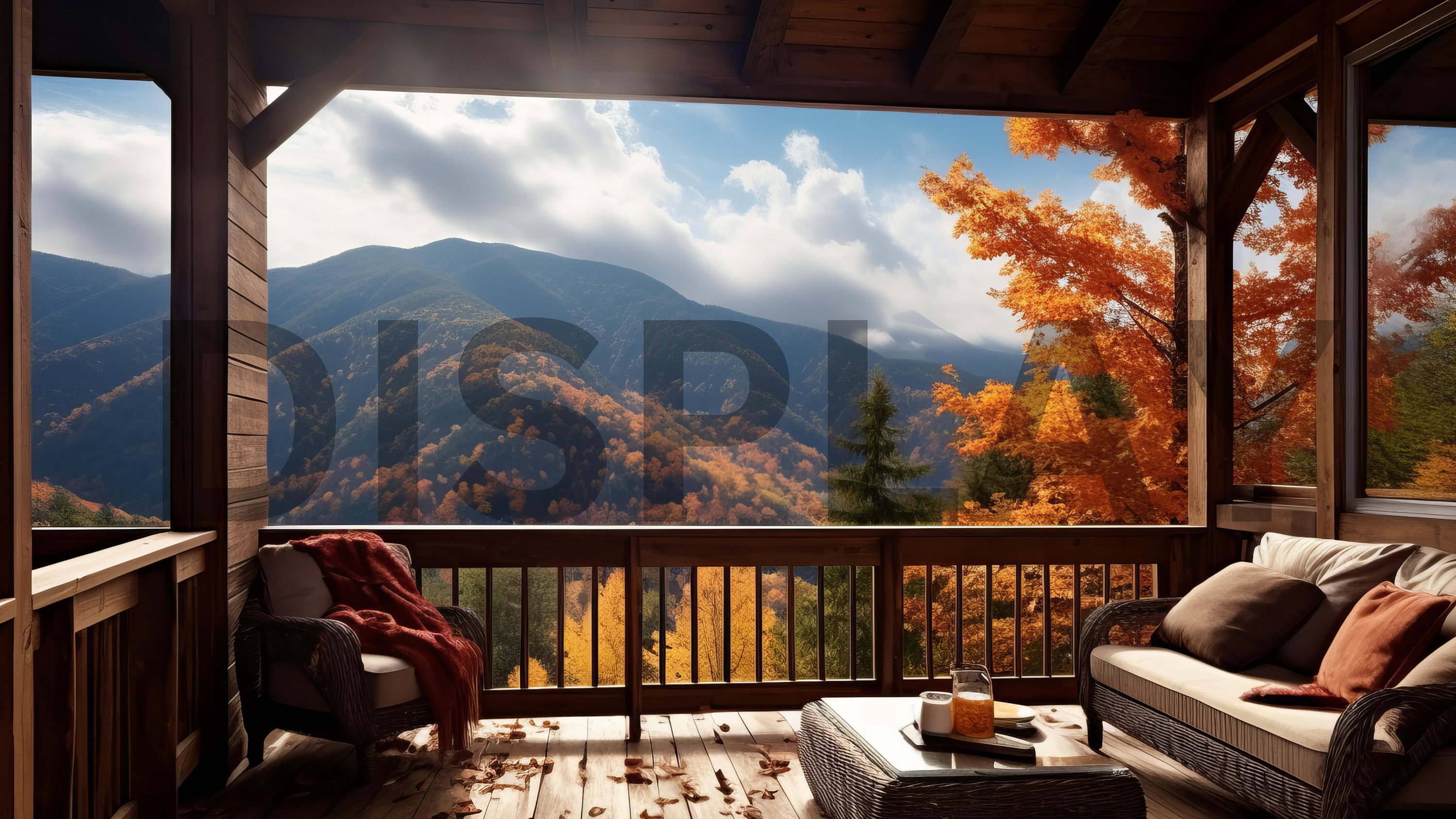 Autumn Rustic Modern Cabin Virtual Background, Porch Deck Backdrop ...