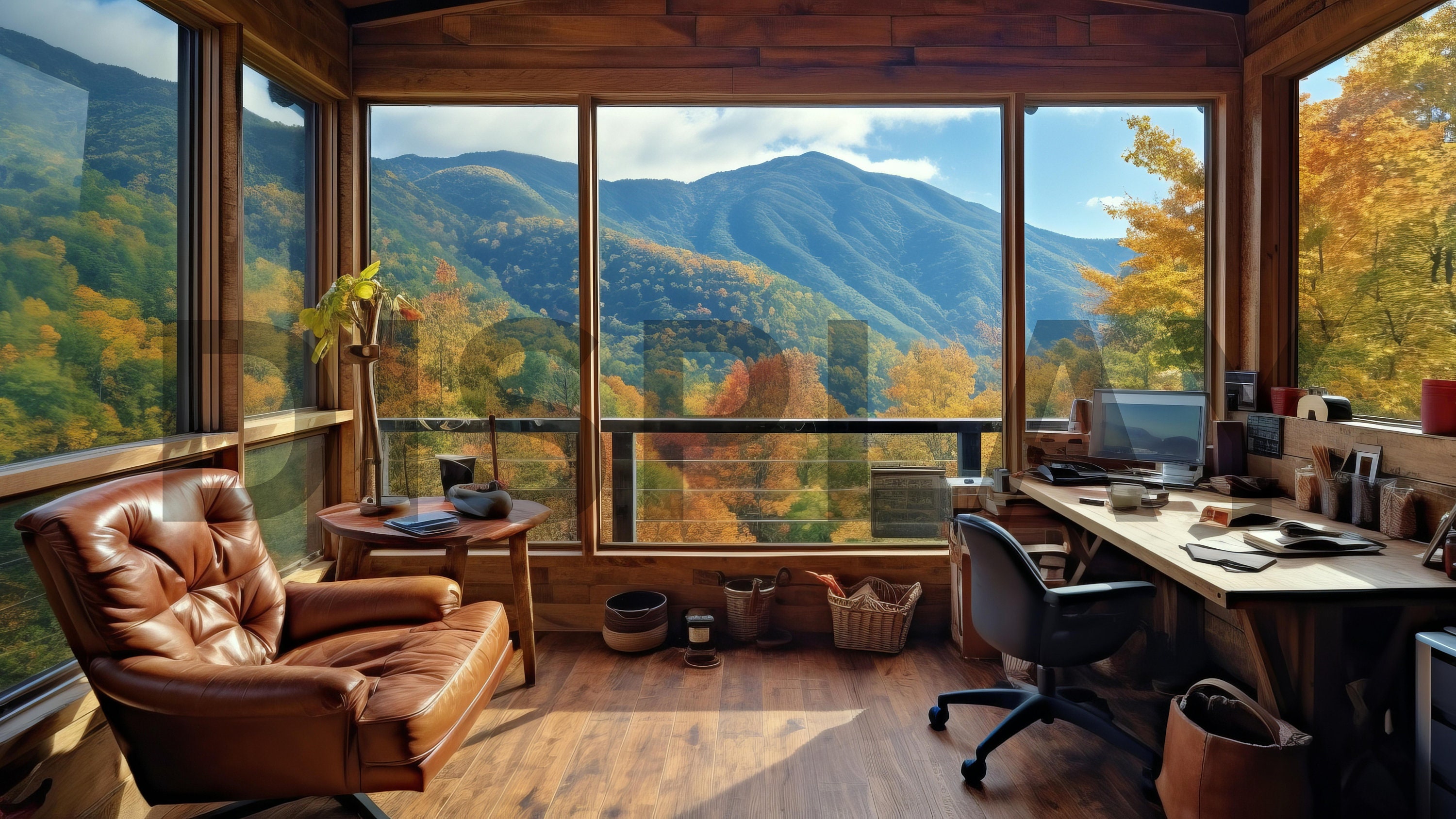 Autumn Rustic Modern Cabin Virtual Background, Mountain Color Backdrop ...
