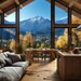 Autumn Rustic Modern Cabin Virtual Background, Mountain Color Backdrop ...